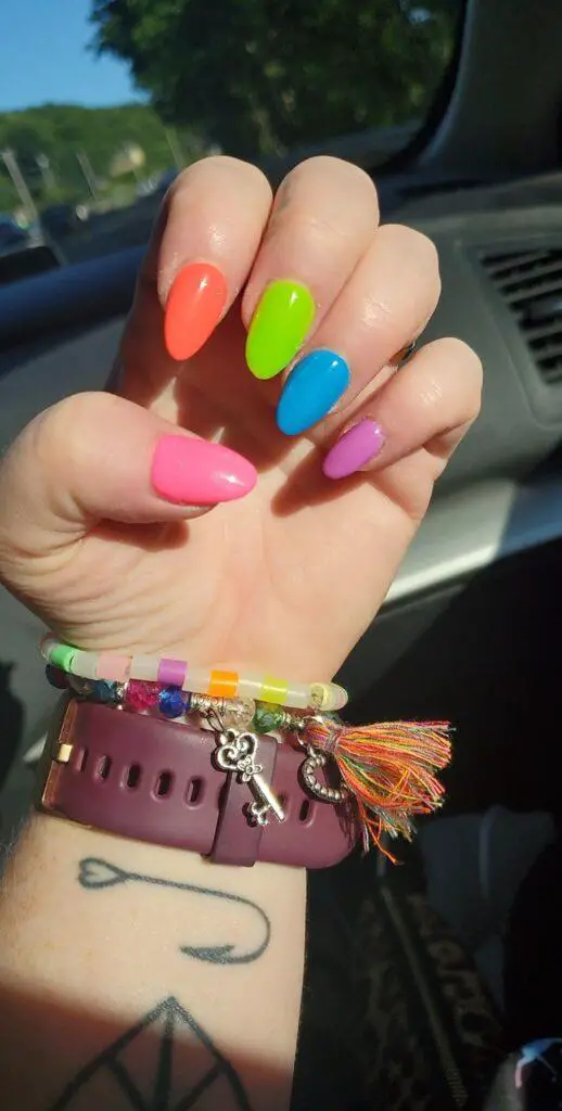 Neon Nails - Trendy Short Almond Nail Art for a Bright Summer Look